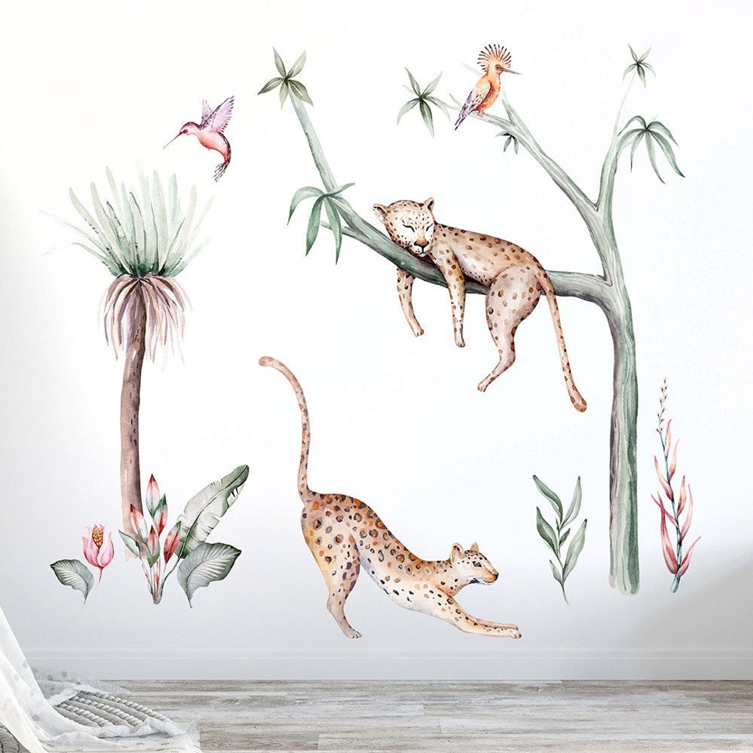 Cheetah Wall Decal, Tropical Animals Wall Decal, Jungle Animals Wall ...