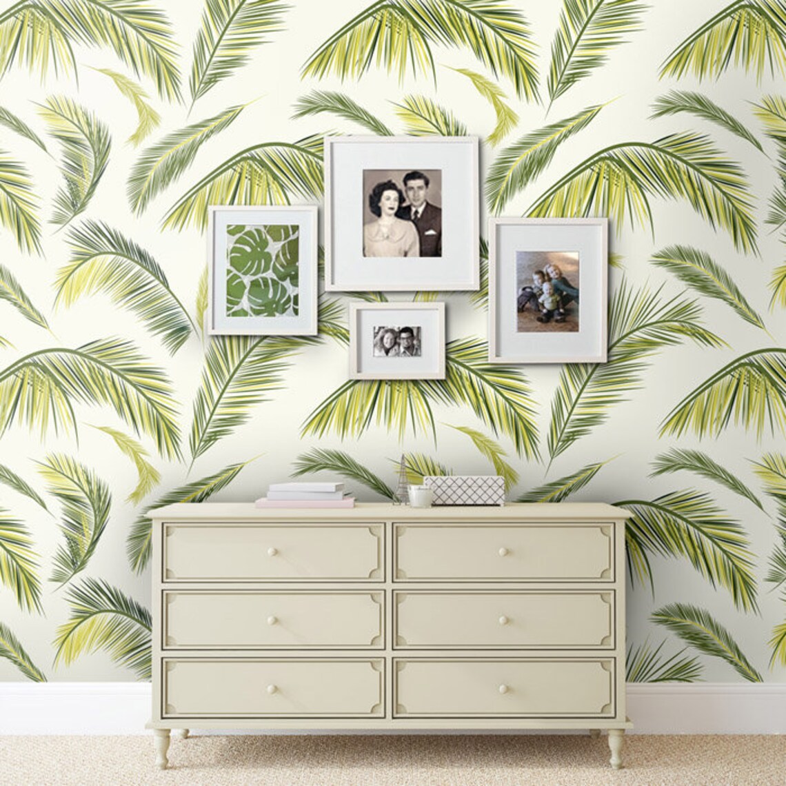 Palm Leaves Wallpaper, Tropical Botanical Leaf Pattern Wallpaper ...