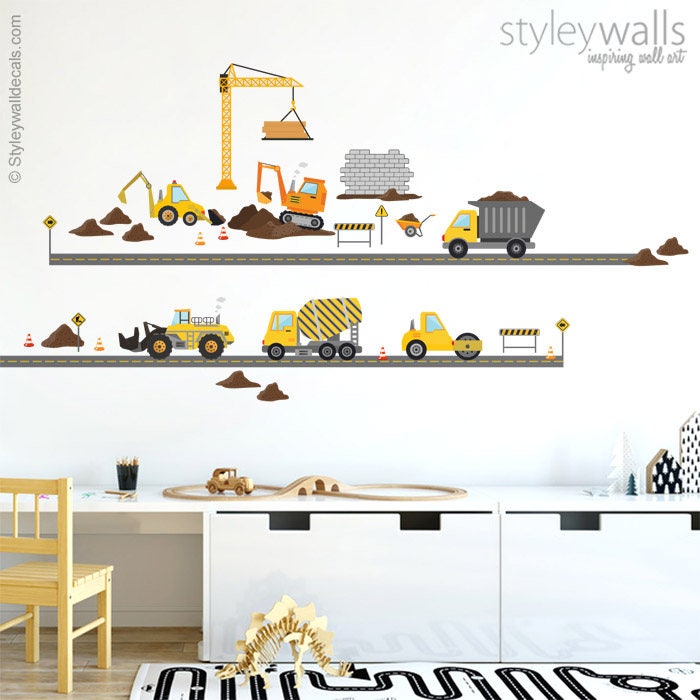 Construction Vehicles Wall Decal Construction Wall Decal - Etsy