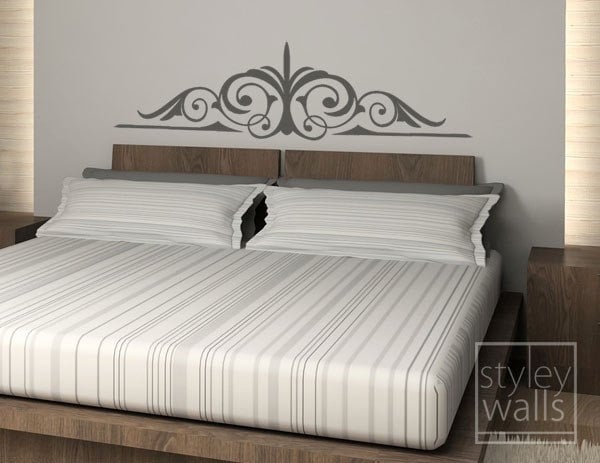 Swirly Bed Headboard Vinyl Wall Decal, Bed Room Wall Decal, Bed Head ...
