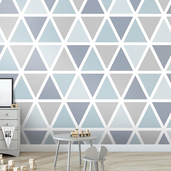 Blue Grey Triangles Wallpaper Triangles Pattern Wallpaper - Etsy