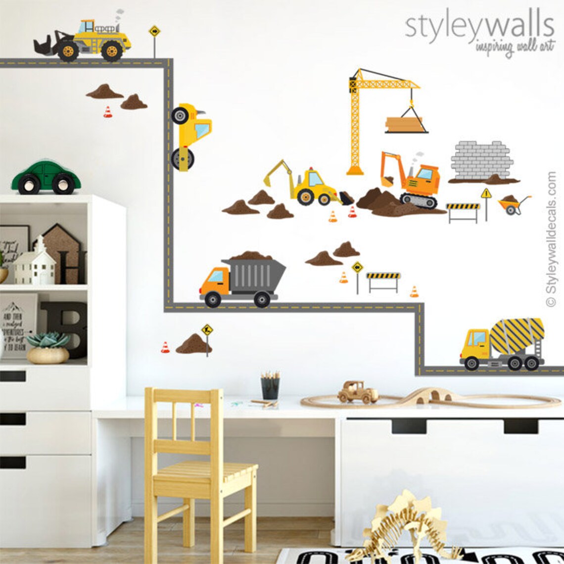 Construction Vehicles Wall Decal Construction Site Wall Decal | Etsy