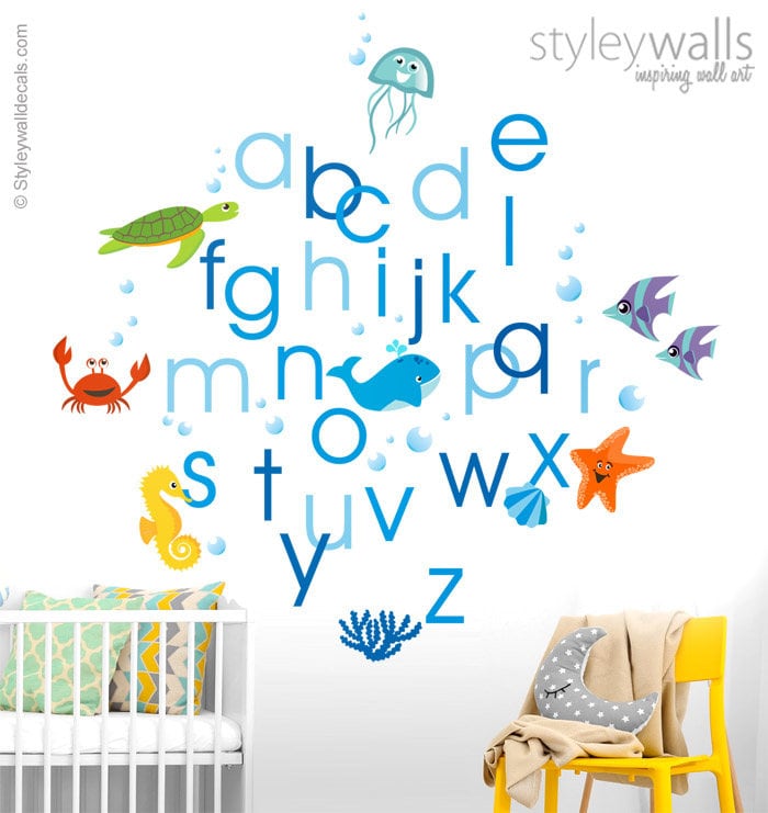 Alphabet Wall Decal Alphabet Wall Sticker Under the Sea Wall | Etsy