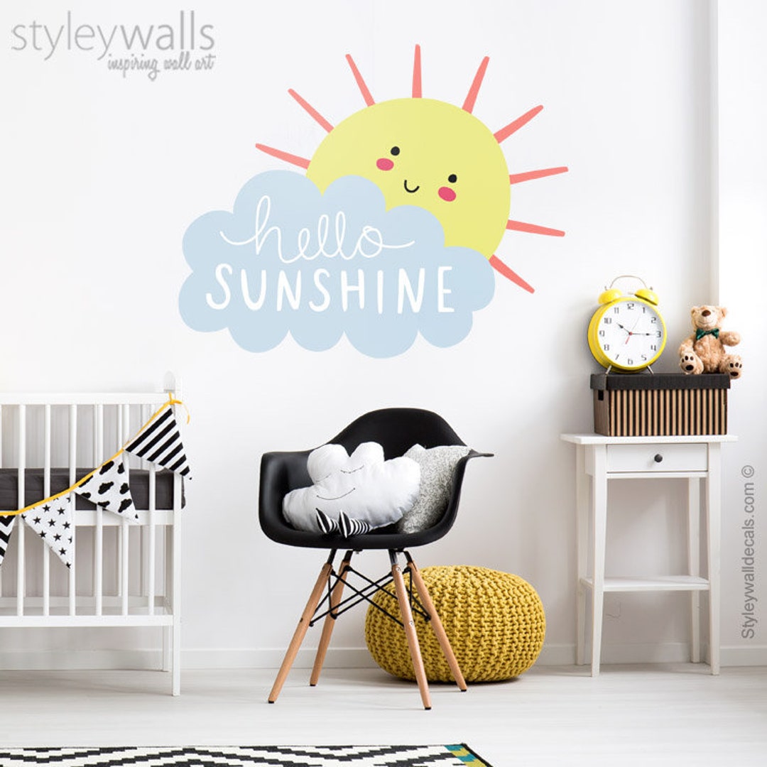 Sun Shine Wall Decal, Sun Wall Decal, Cloud Wall Decal, Hello Sunshine ...