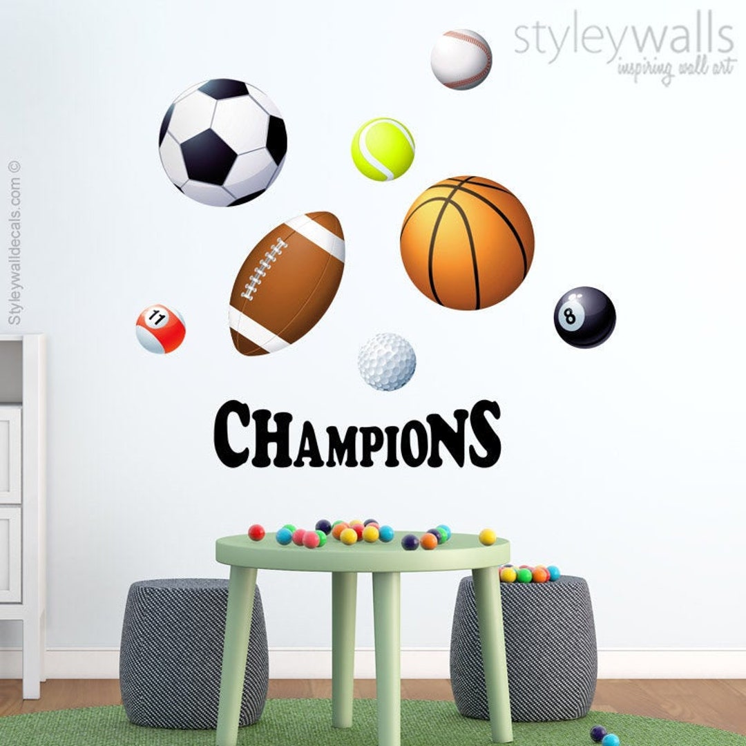 Sport Wall Decal, Balls Wall Decal, Baseball Wall Decal, Football Wall ...