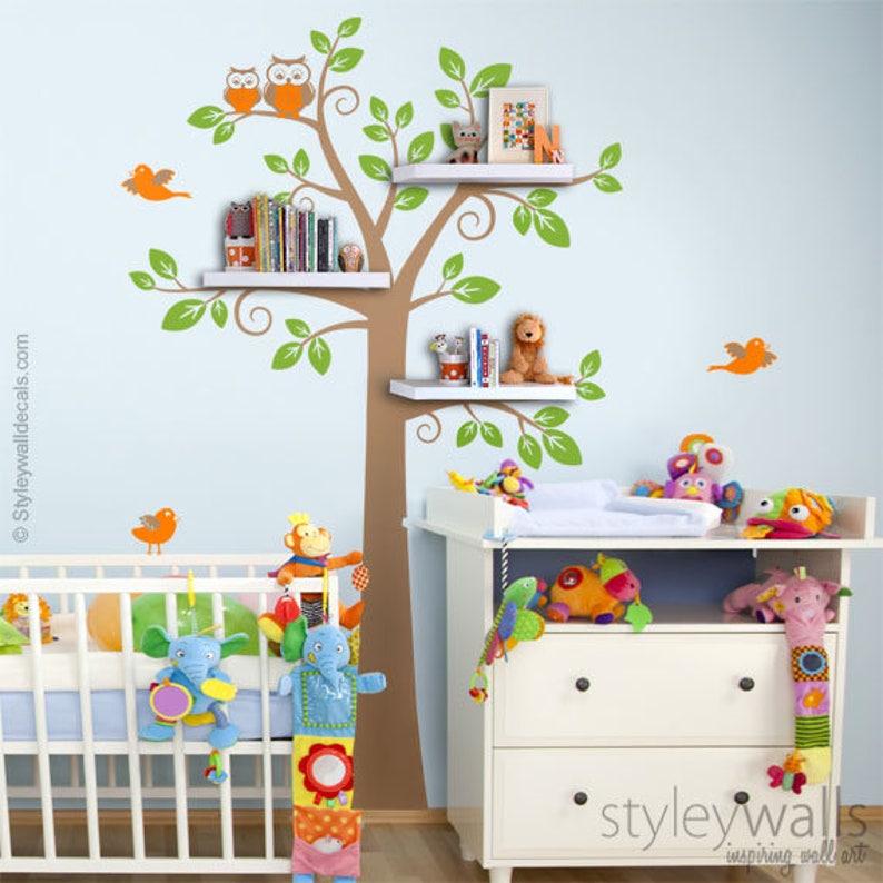 Shelves Tree Decal Children Wall Decal, Shelf Tree Wall Decal for ...