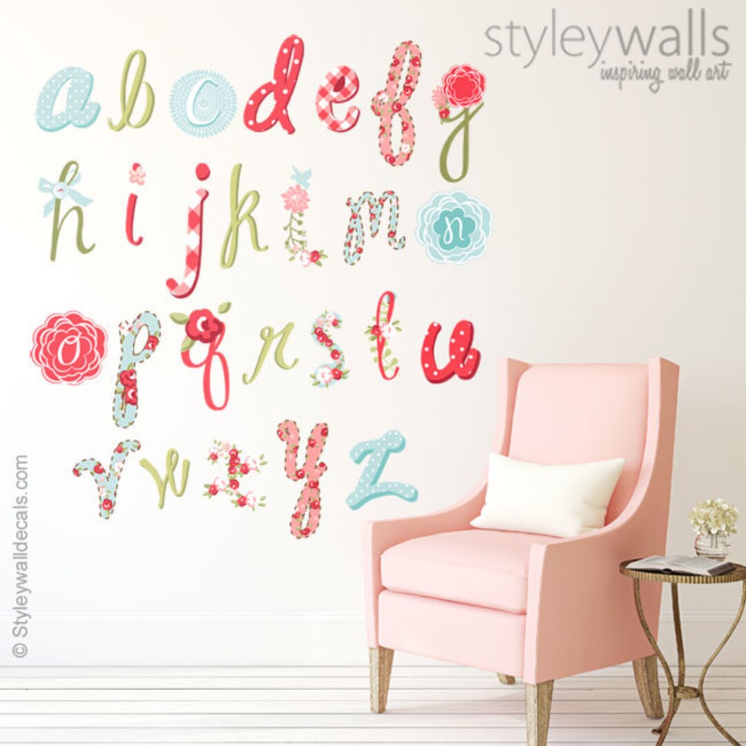 Alphabet Wall Decal, Alphabet Wall Sticker, Letters Wall Decal, Floral ...