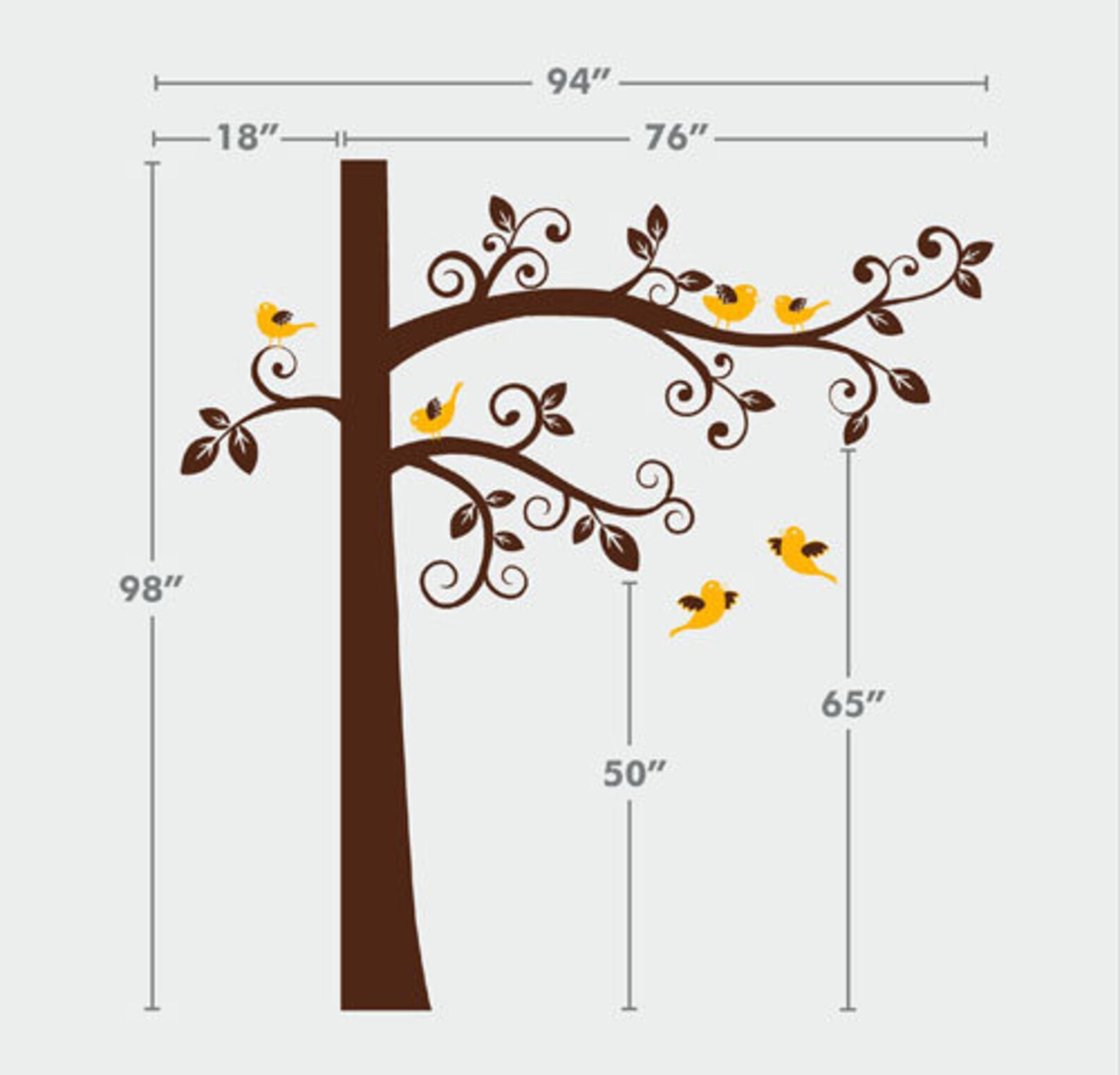 Corner Tree Wall Decal Swirly Tree With Birds Wall Decal - Etsy