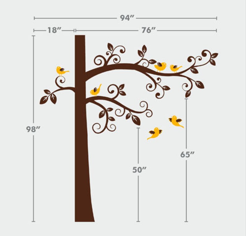 Corner Tree Wall Decal Swirly Tree With Birds Wall Decal - Etsy