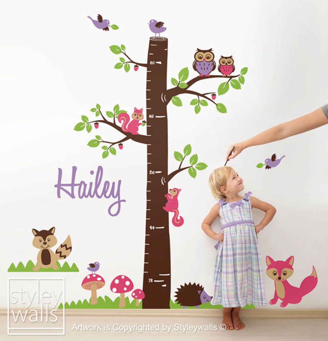 Woodland Animals Personalized Growth Chart Nursery Wall Decal, Forest ...