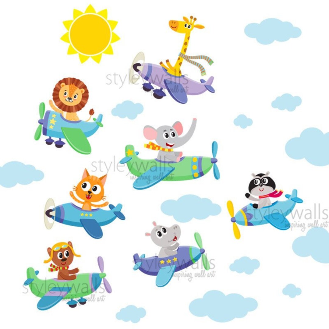 Airplanes Wall Decal, Flying Airplanes Wall Sticker, Jungle Safari ...