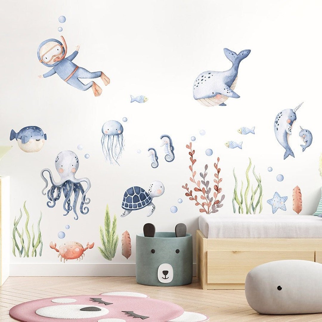 Under the Sea Wall Decal, Fishes Wall Decal, Watercolor Underwater ...