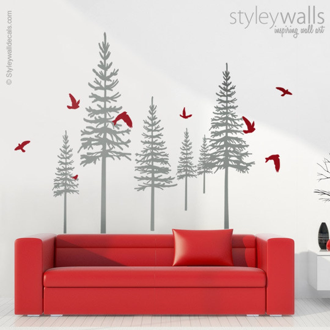 Pine Trees Wall Decal, Winter Trees Wall Decal, Forest Trees Wall Decal ...