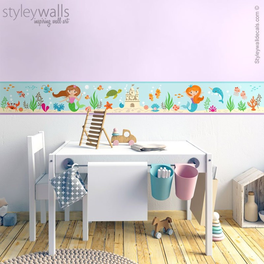 Mermaid Wall Border Decal, Mermaids Border Wall Decal, Repositionable ...