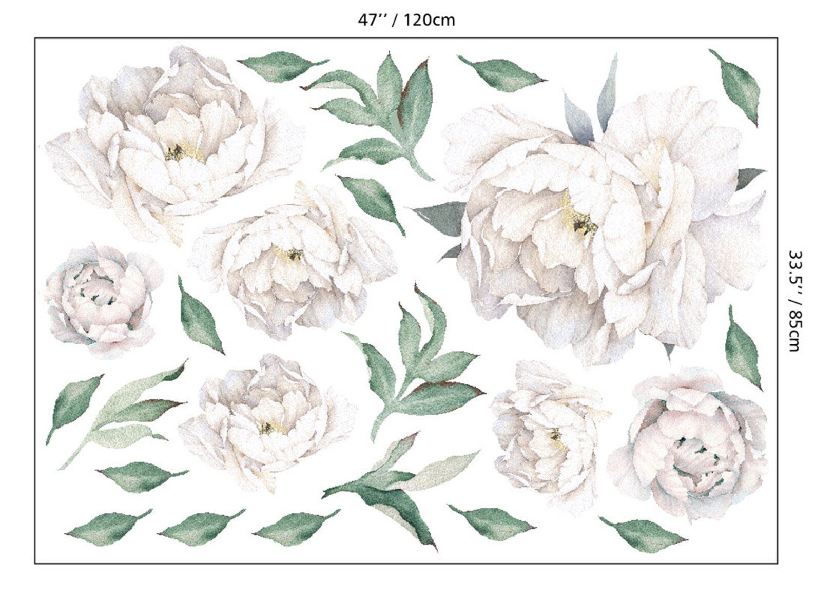 Peony Flowers Wall Decal White Peony Wall Sticker Watercolor | Etsy