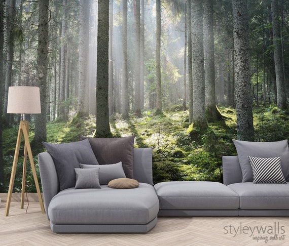 Forest Mural Trees Mural Forest Trees Repositionable - Etsy