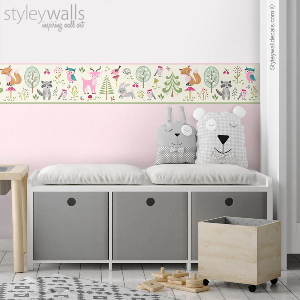 Woodland Wall Border Decal, Woodland Animals Border Wall Decal, Forest ...