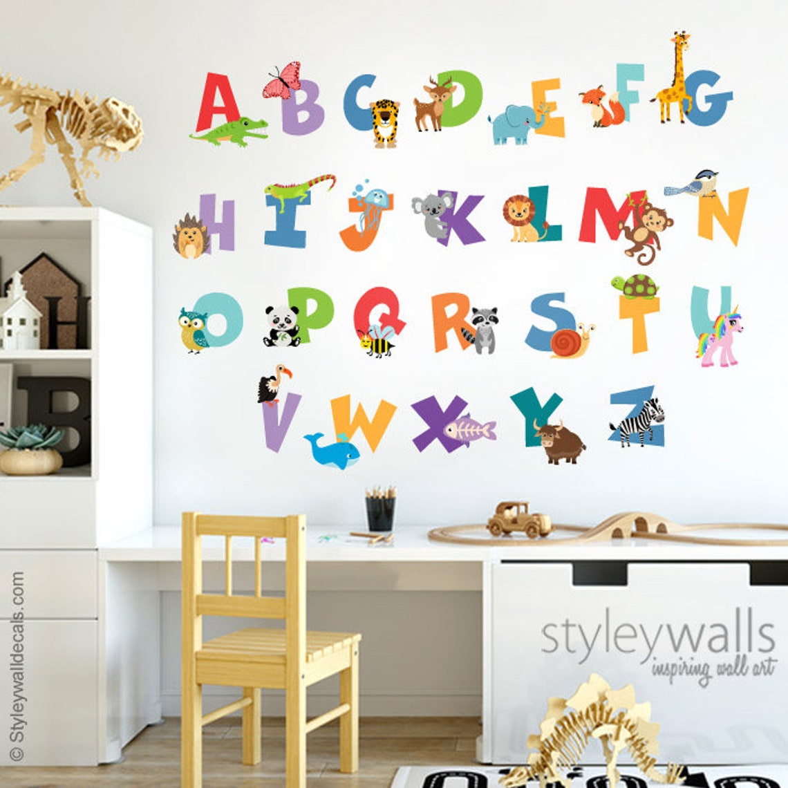 Alphabet Wall Decal, Animals Alphabet Wall Sticker, Letters Wall Decal ...