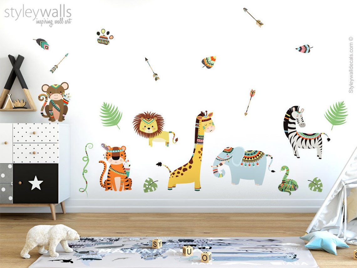 Tribal Animals Wall Decal Tribal Wall Decal Sticker Jungle | Etsy