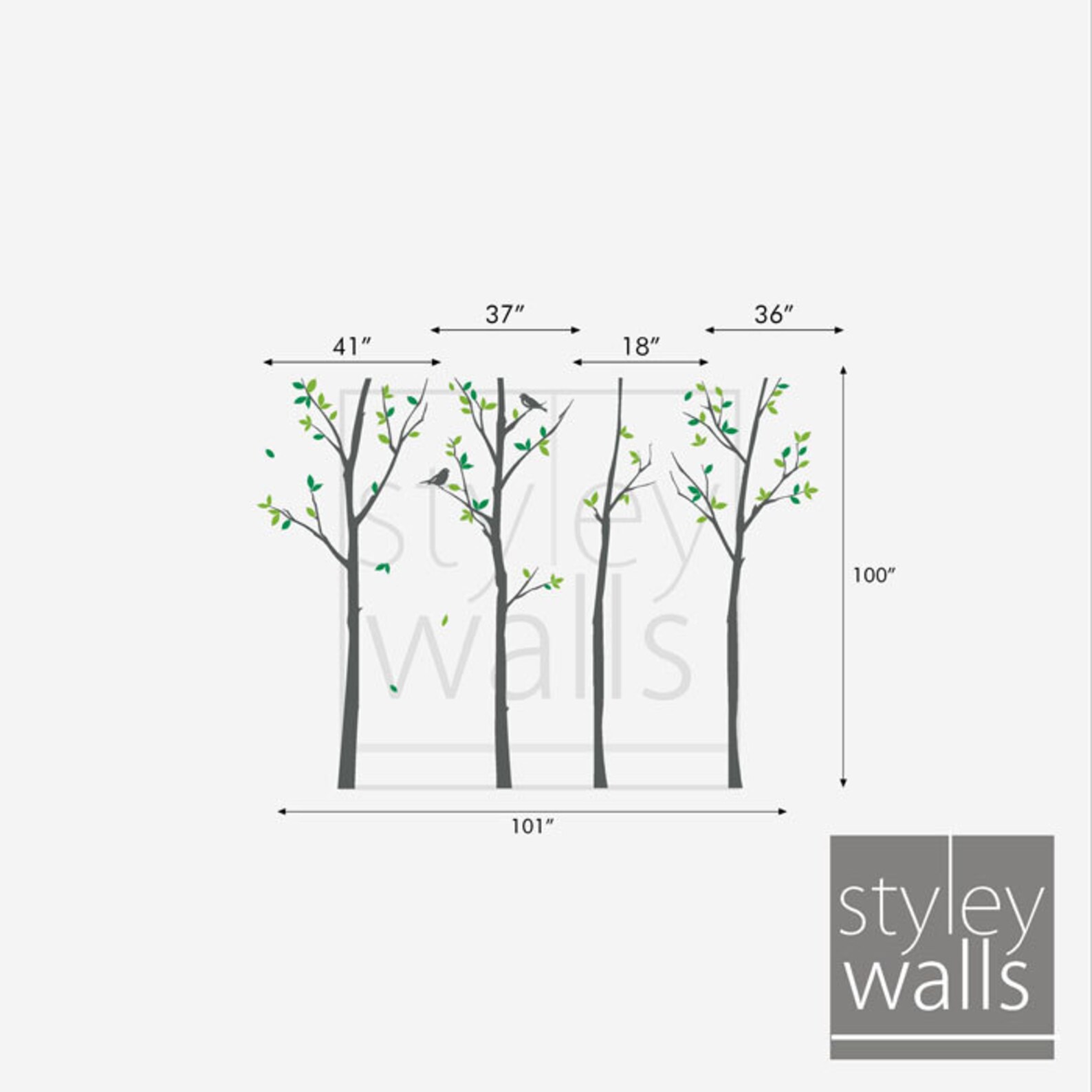 Tree Wall Decal Forest Trees Wall Decal With Birds Winter - Etsy