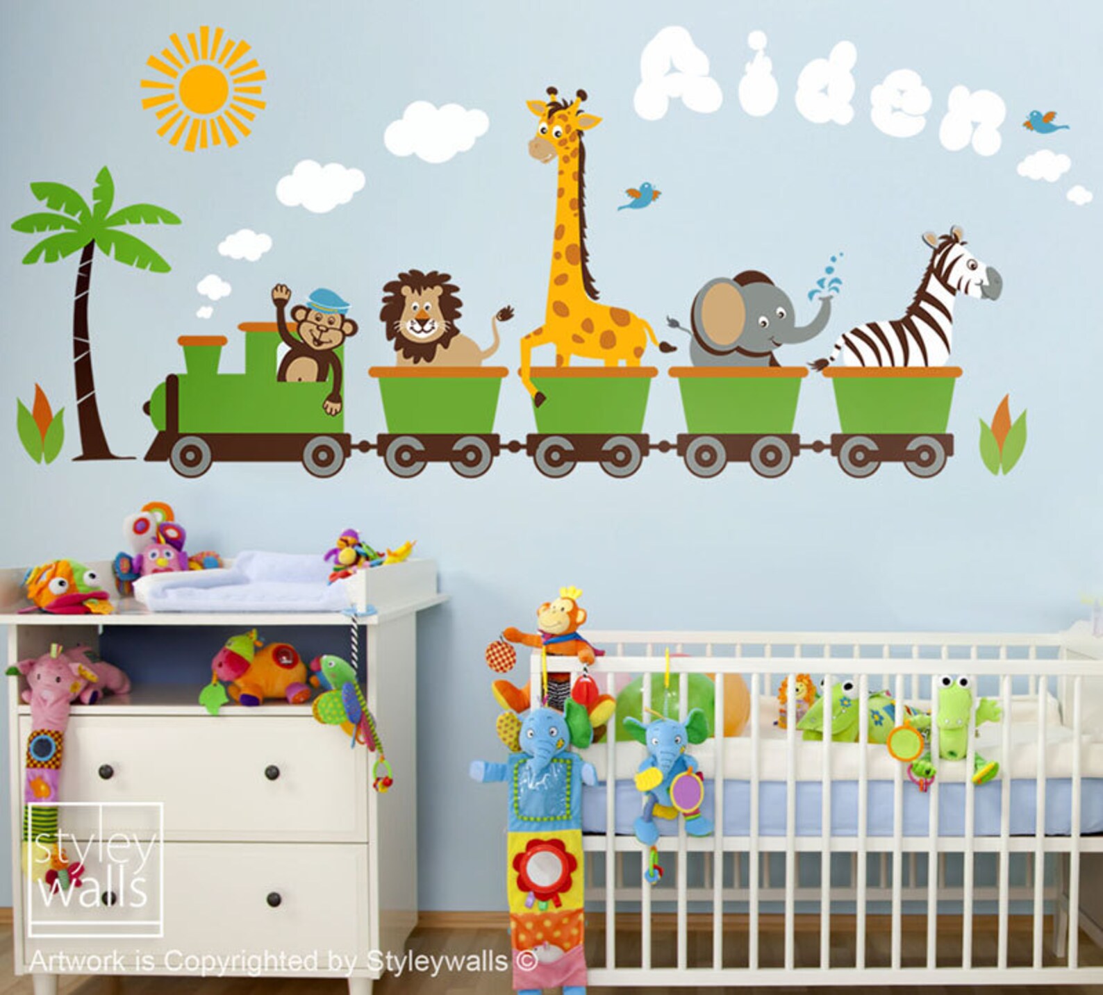 Jungle Safari Animals Train Wall Decal, Train Sticker, Monkey Zebra ...