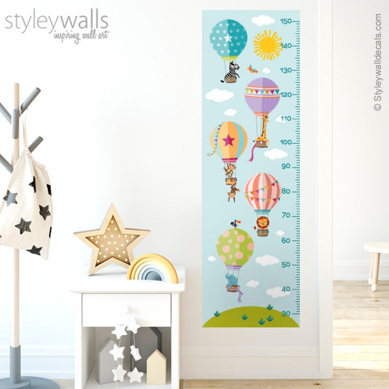 Hot Air Balloons Wall Decal Growth Chart Kids Height Chart - Etsy