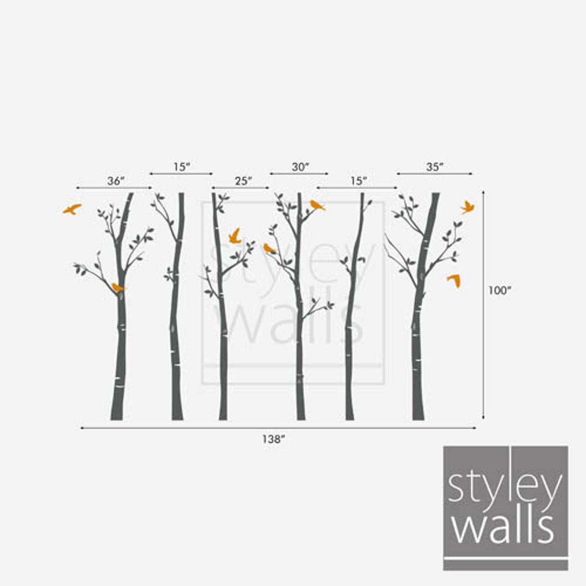 Tree Wall Decals Winter Trees Decal Birds Nature Forest Trees With ...