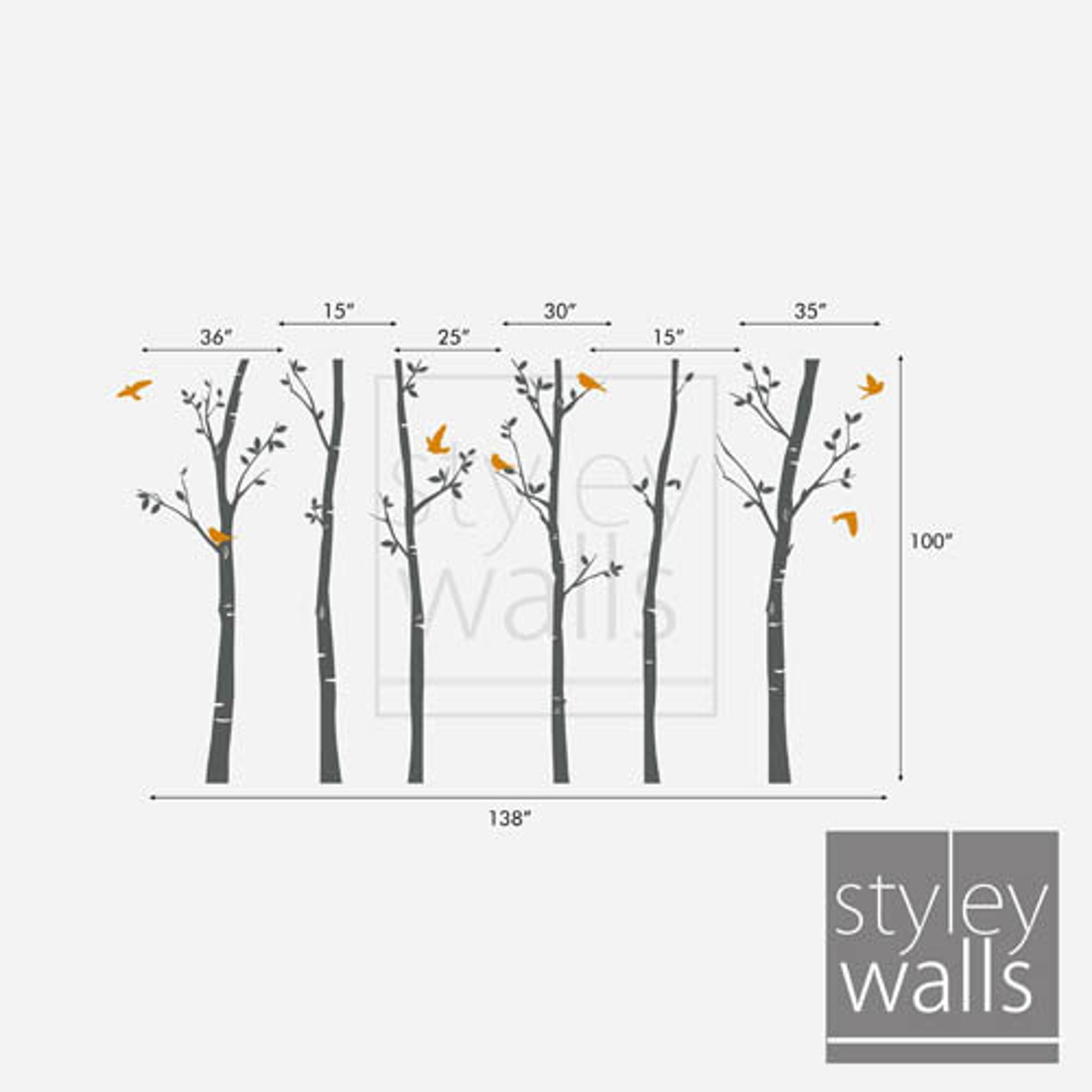 Tree Wall Decals Winter Trees Decal Birds Nature Forest Trees With ...