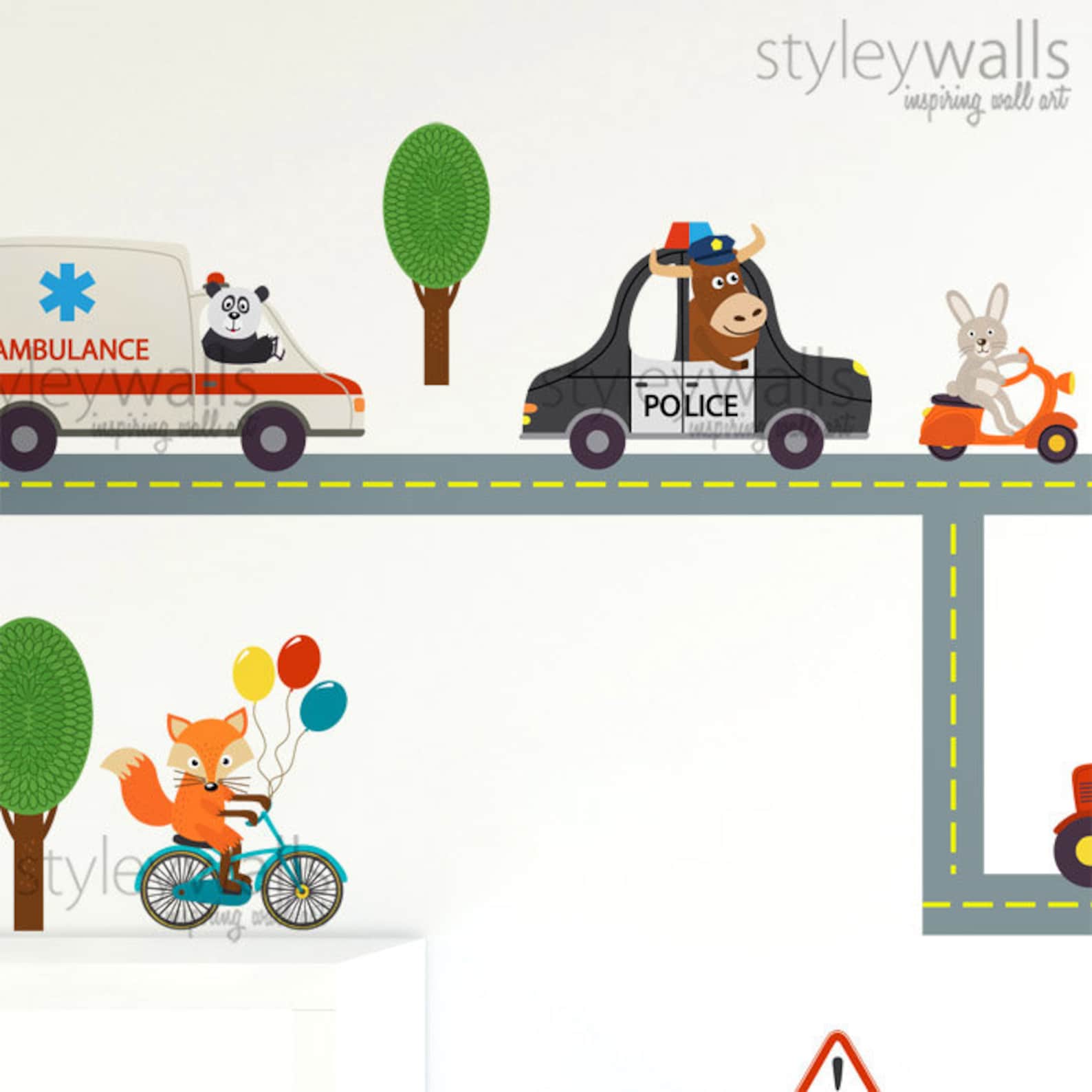 Transportation Wall Decal, Vehicles and Animals Wall Sticker, Car Bus ...