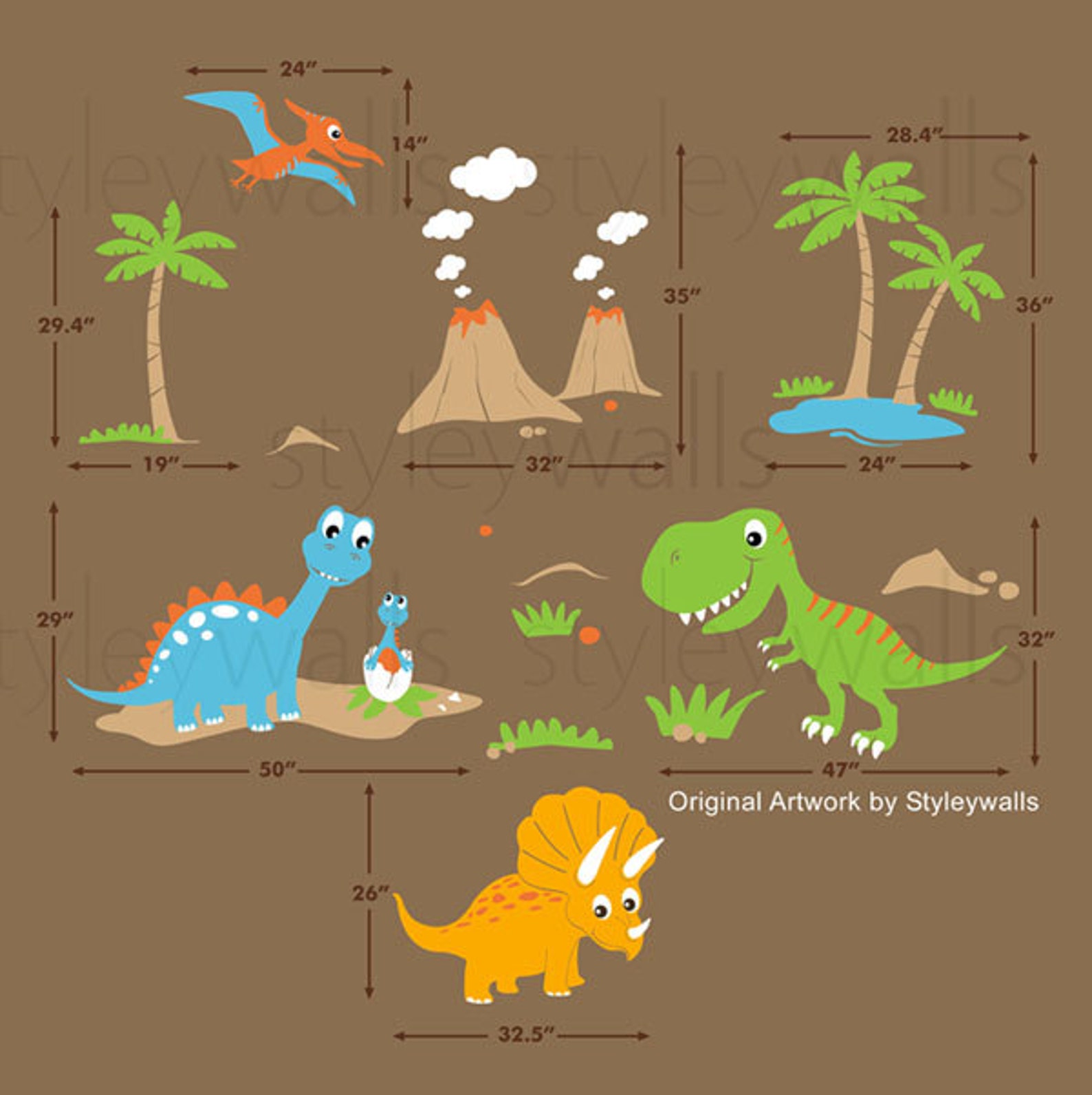Children Wall Decals Dino Land Dinosaurs Wall Decal Wall - Etsy