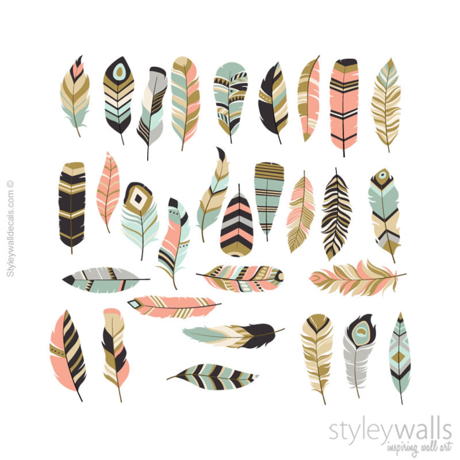 Feathers Wall Decal Feather Wall Stickers Feather Wall - Etsy