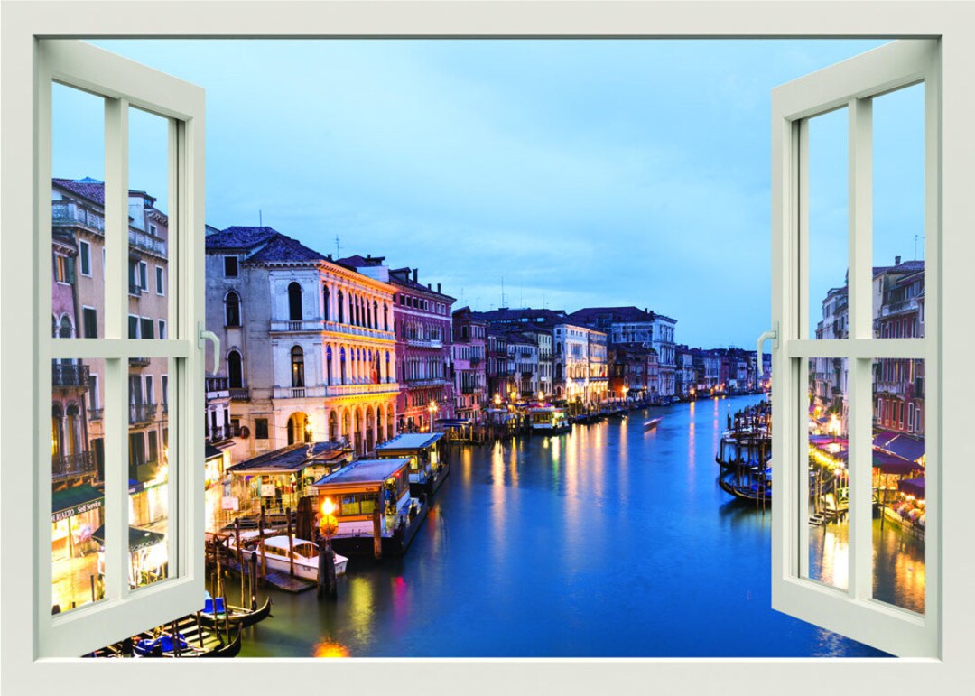 3d Window Wall Decal, Venice Wall Decal, Venice Window View Wall Mural ...