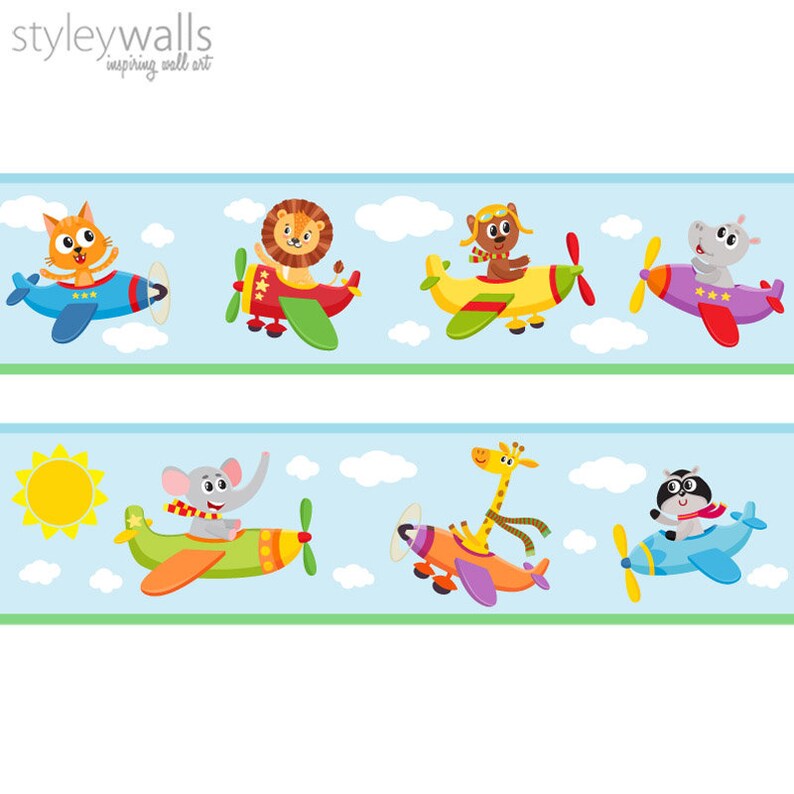 Airplanes Wall Border Decal Flying Airplanes With Animals - Etsy