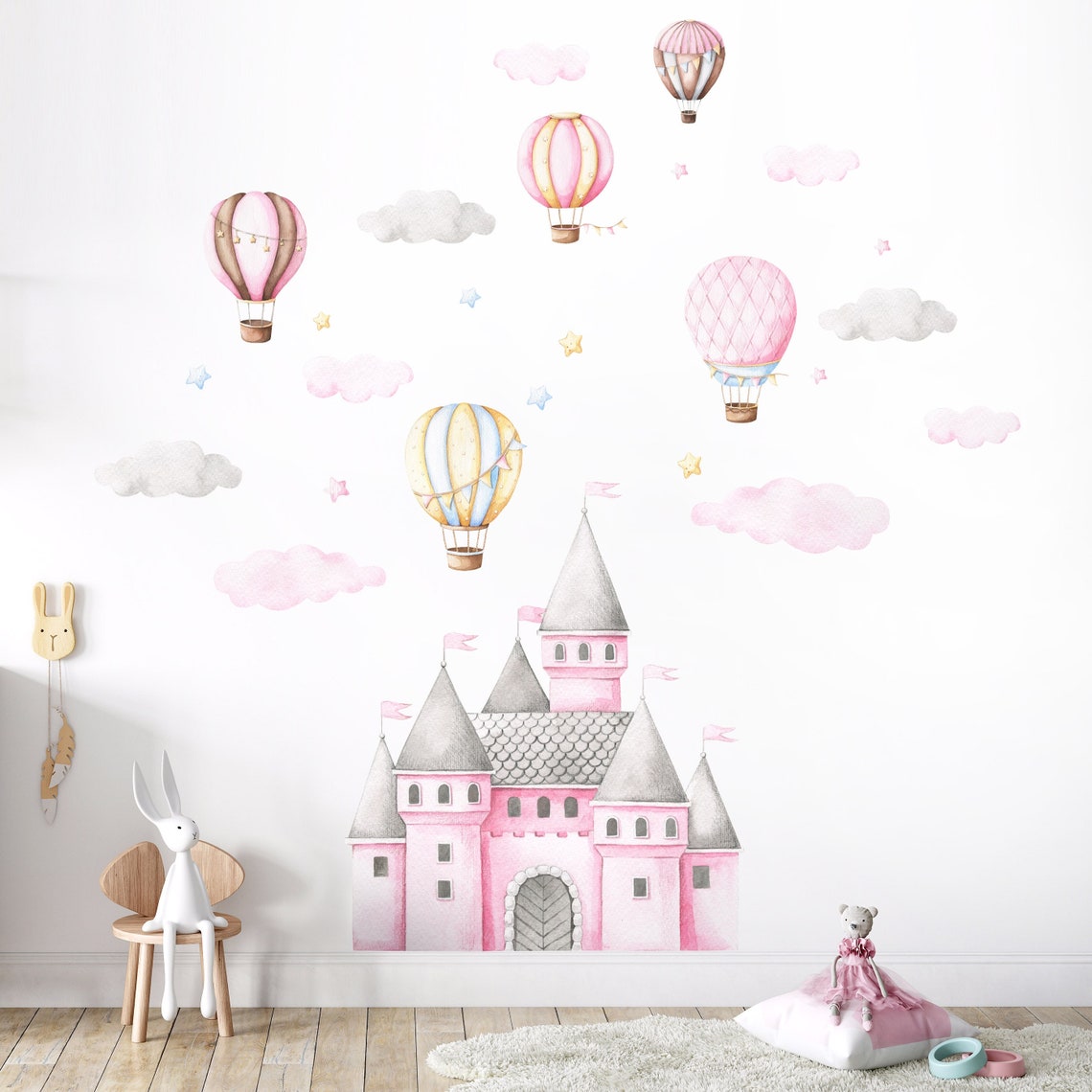 Castle Wall Decal Sticker Hot Air Balloons Wall Decal Fairy | Etsy