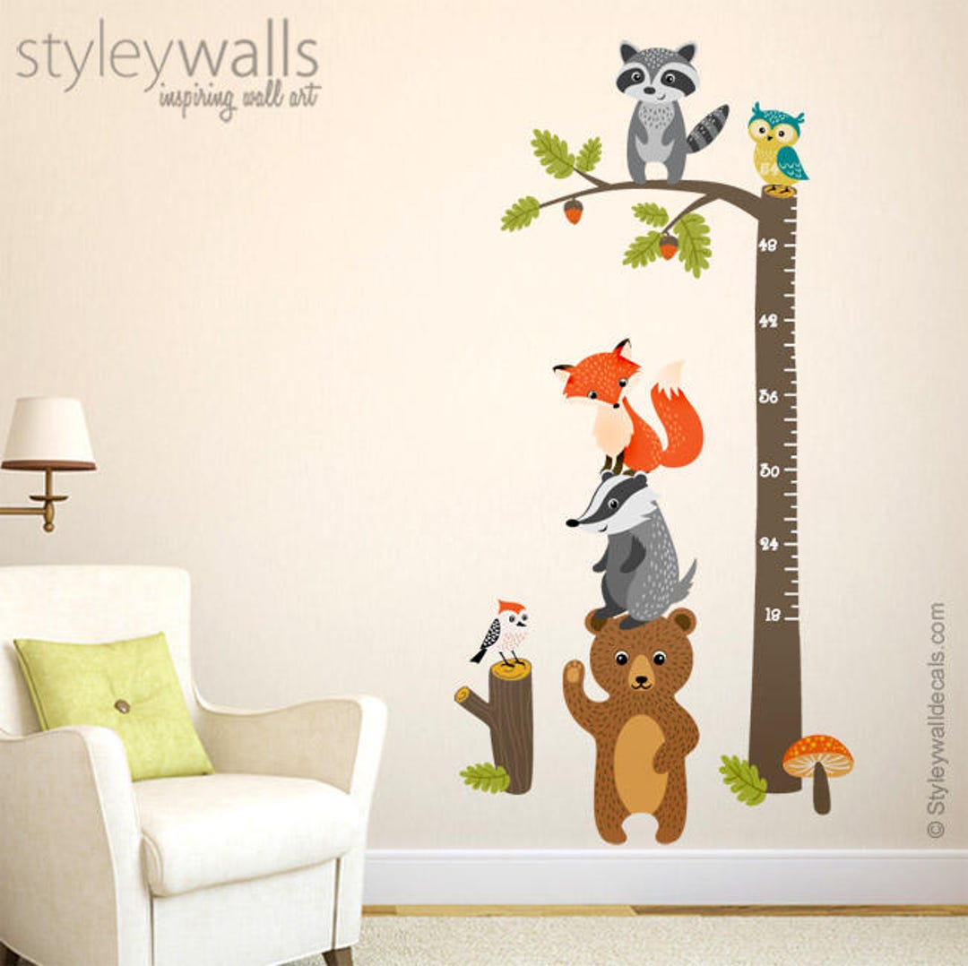 Woodland Animals Growth Chart Wall Decal, Forest Animals Growth Chart ...