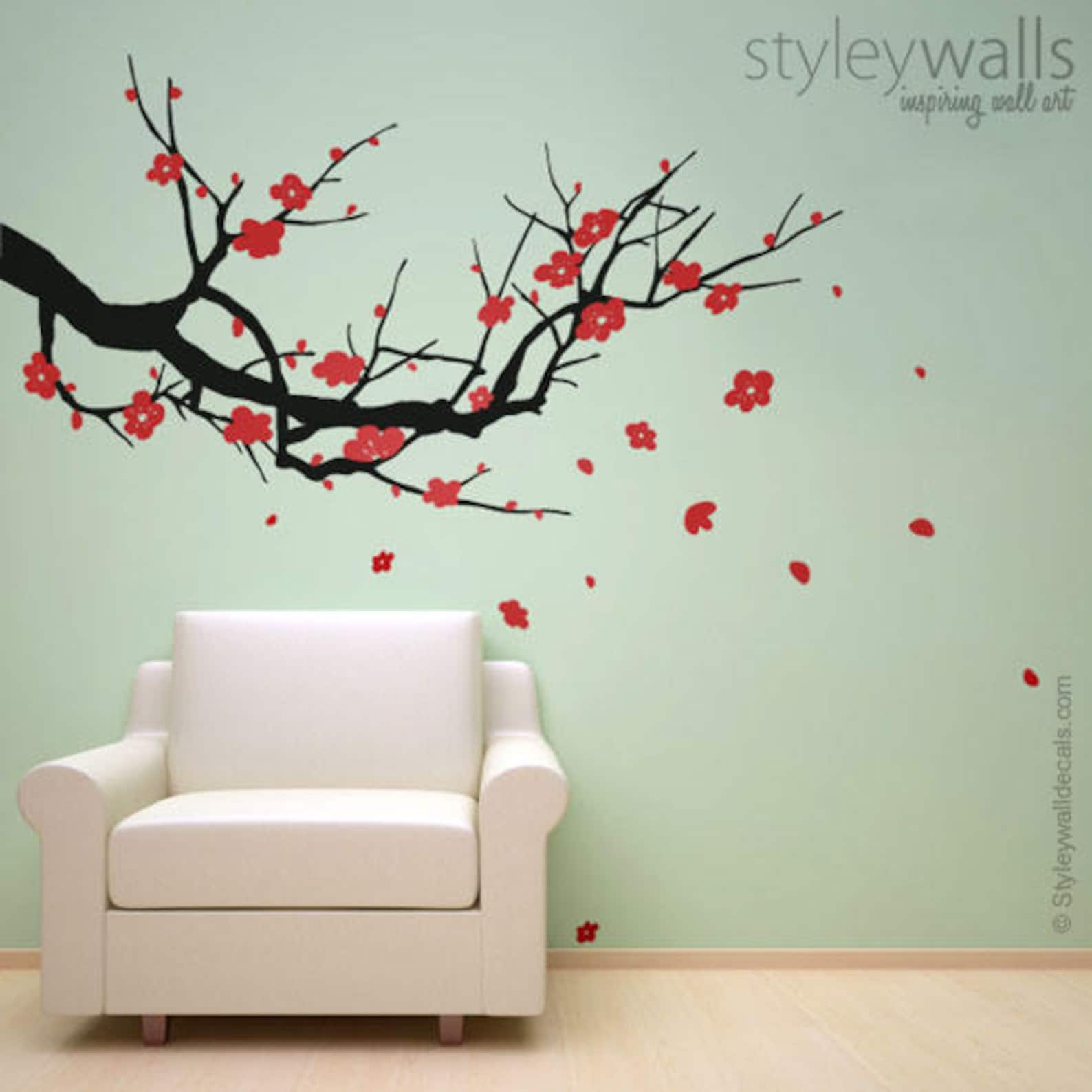 Cherry Branch Wall Decals Cherry Blossom Wall Decal Sakura | Etsy