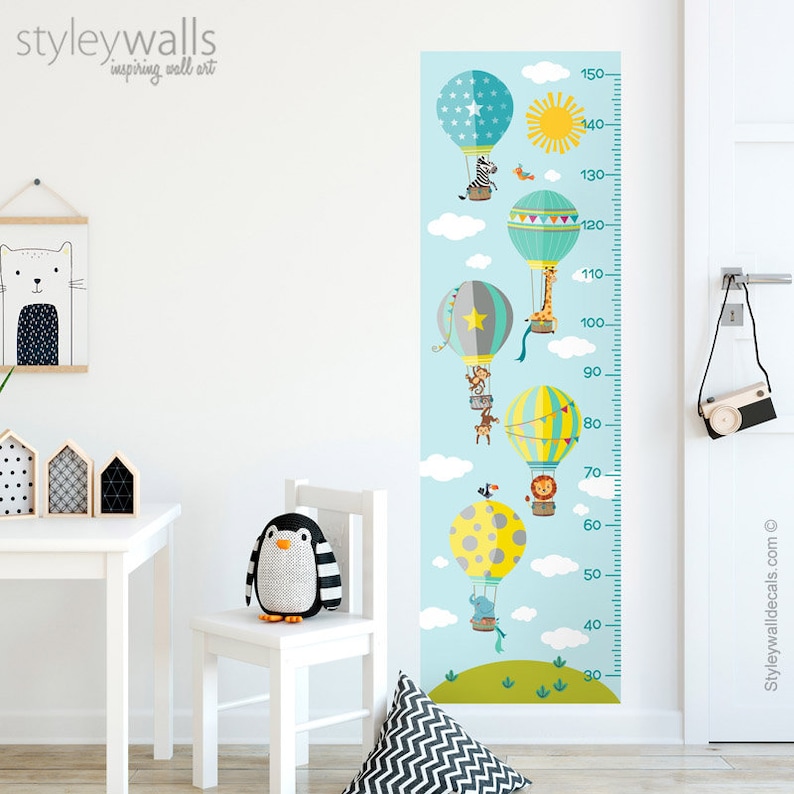 Hot Air Balloons Wall Decal Growth Chart, Air Balloons Growth Chart ...