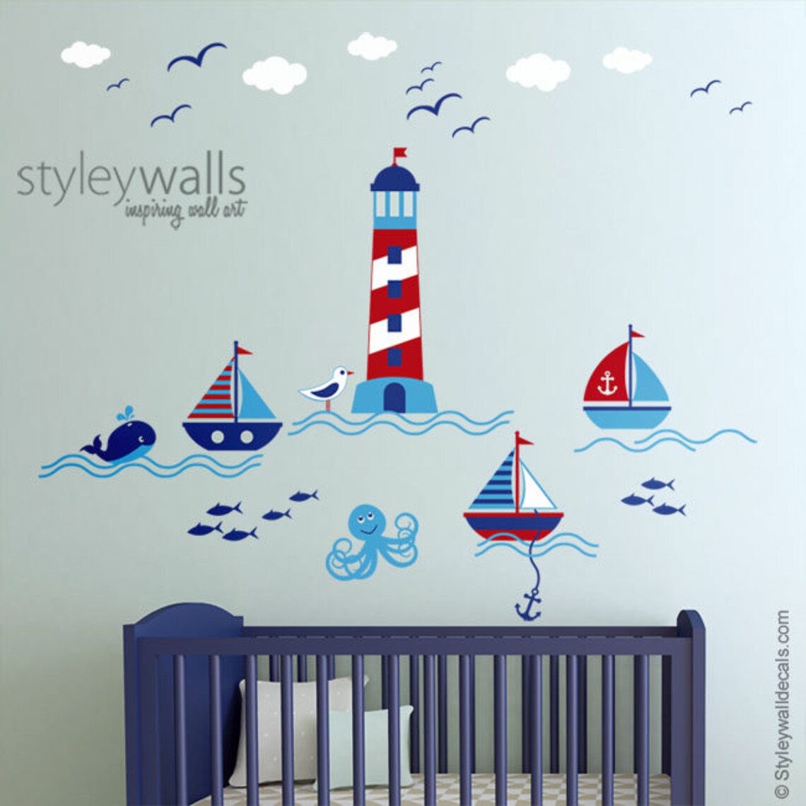 Nautical Wall Decal Sailboat Wall Decal Sailor Boat Wall - Etsy