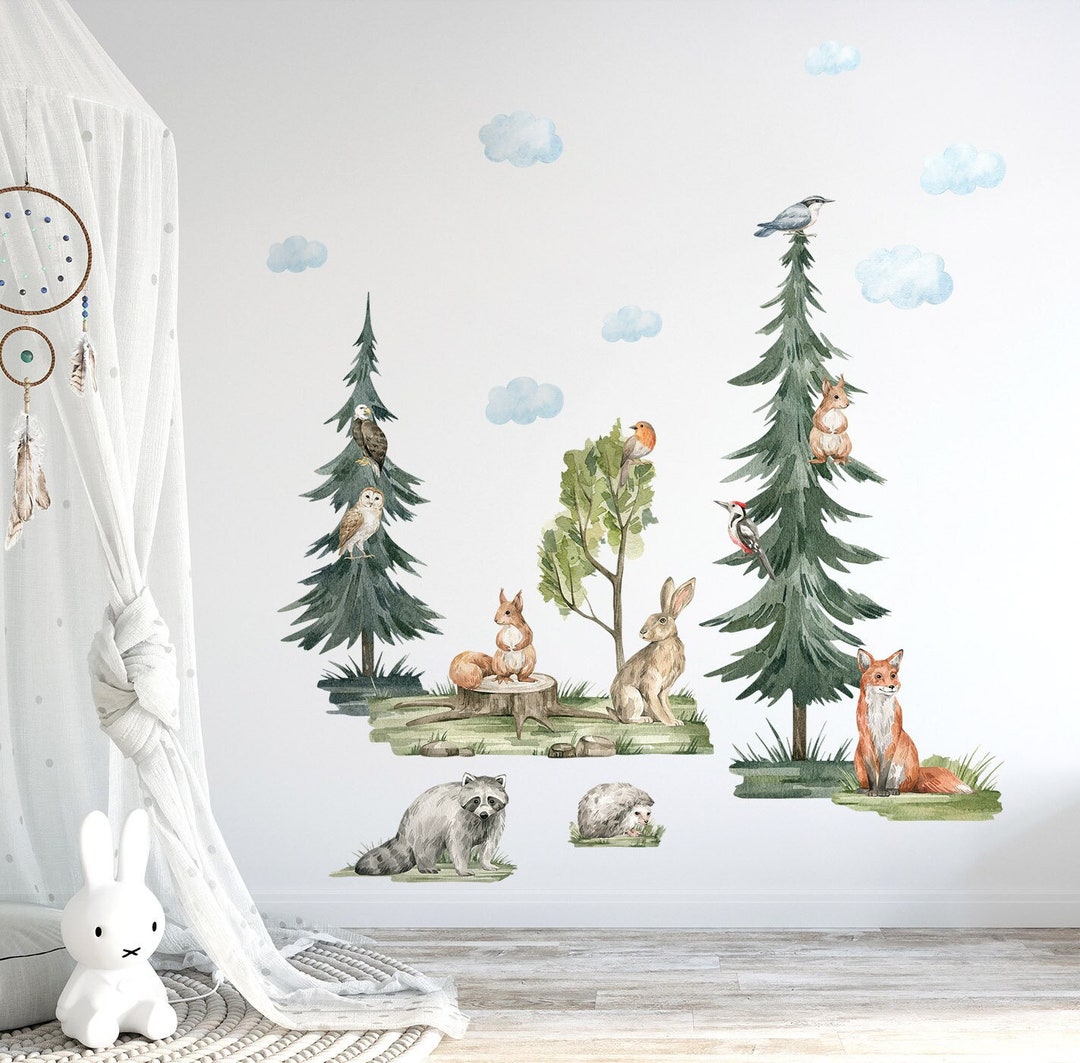 WOODLAND Animals Wall Decal, Forest Animals Wall Decal, Watercolor ...