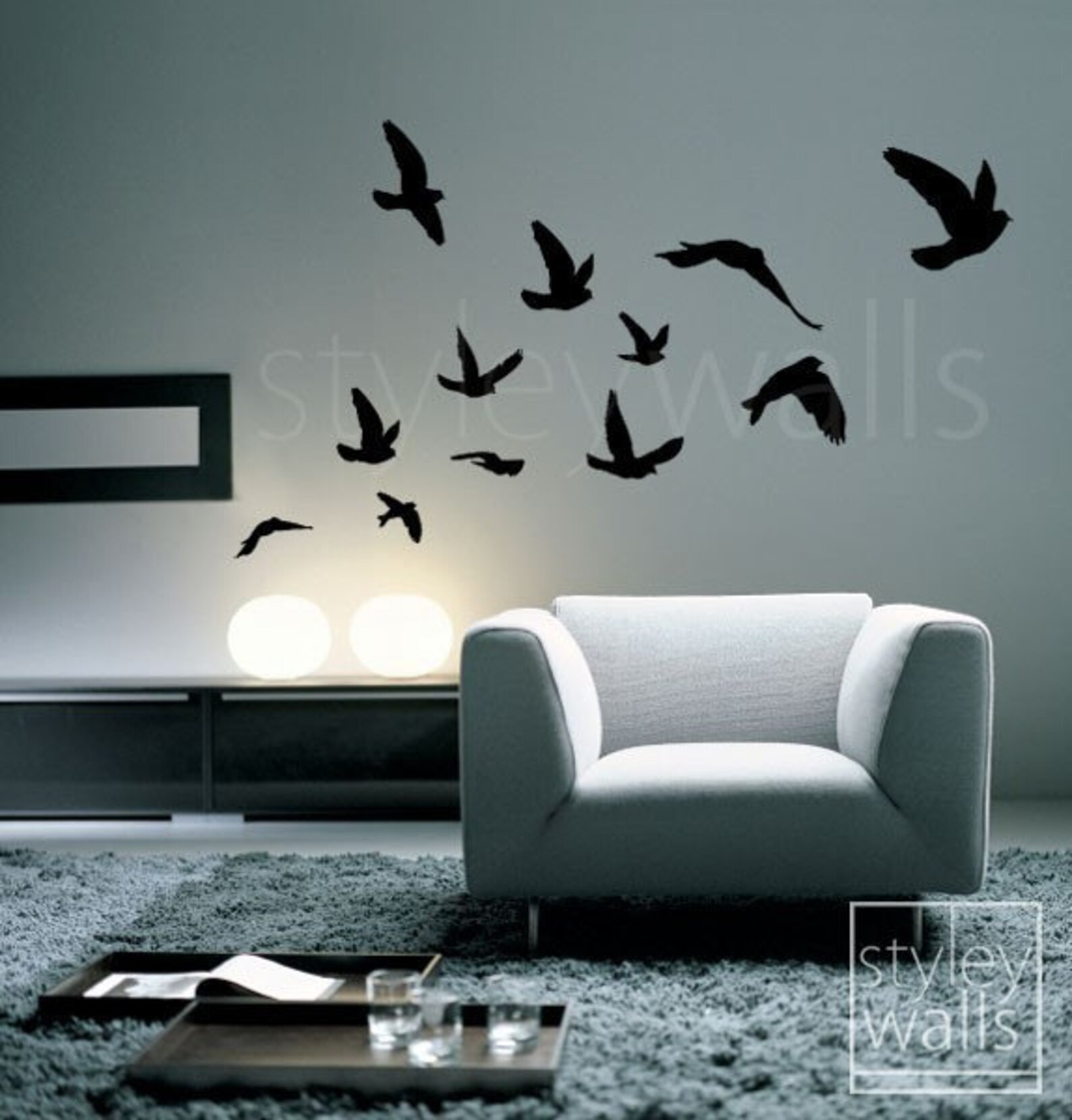 Birds Wall Decal, Flying Birds Set of 12 Vinyl Wall Decal, Flock of ...