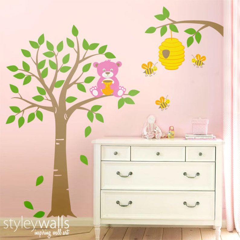 Tree Wall Decal Honey Bear and Bees Wall Decal Bear Wall Decal - Etsy
