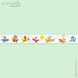Airplanes Wall Border Decal, Flying Airplanes With Animals Border Wall ...