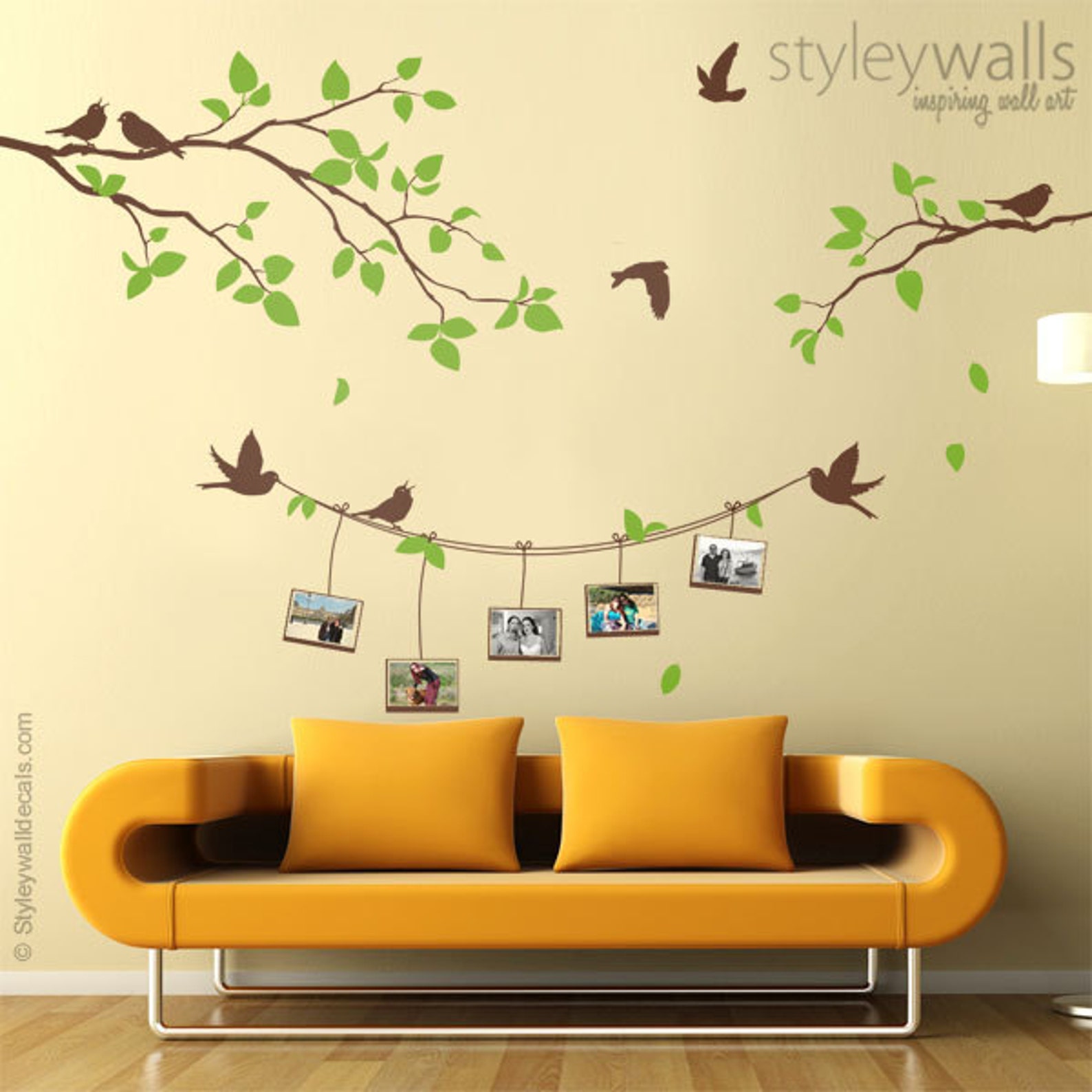 Photo Frames and Branch Wall Decal, Branch With Birds Picture Photo ...