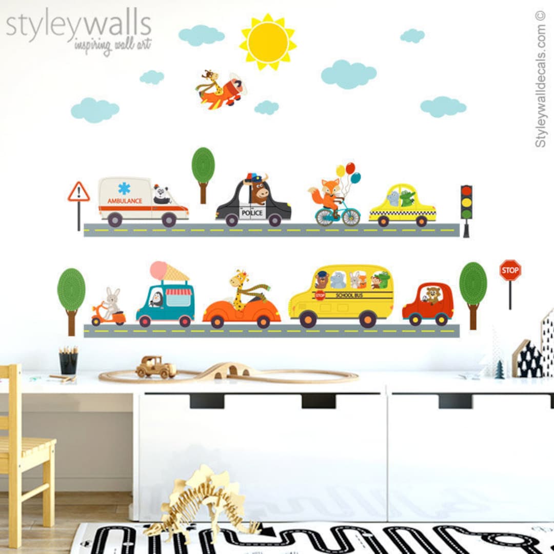 Vehicles Wall Decal, Transportation Animals Wall Decal, Car Bus Truck ...