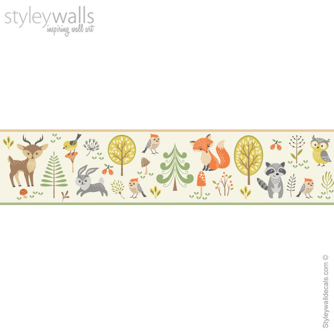 Woodland Animals Wall Border Decal, Forest Animals Border Wall Decal ...