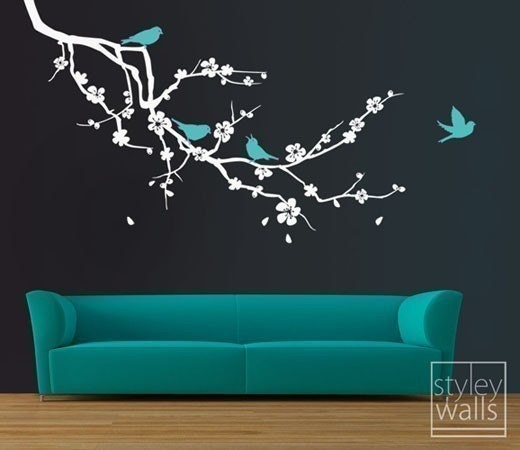 Cherry Blossom Branch and Birds Wall Decal Cherry Tree Wall | Etsy