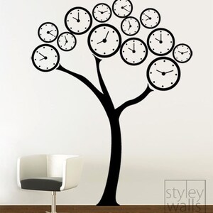 Clock Tree Vinyl Wall Decal, Surreal Clock Tree Wall Sticker, Polka ...