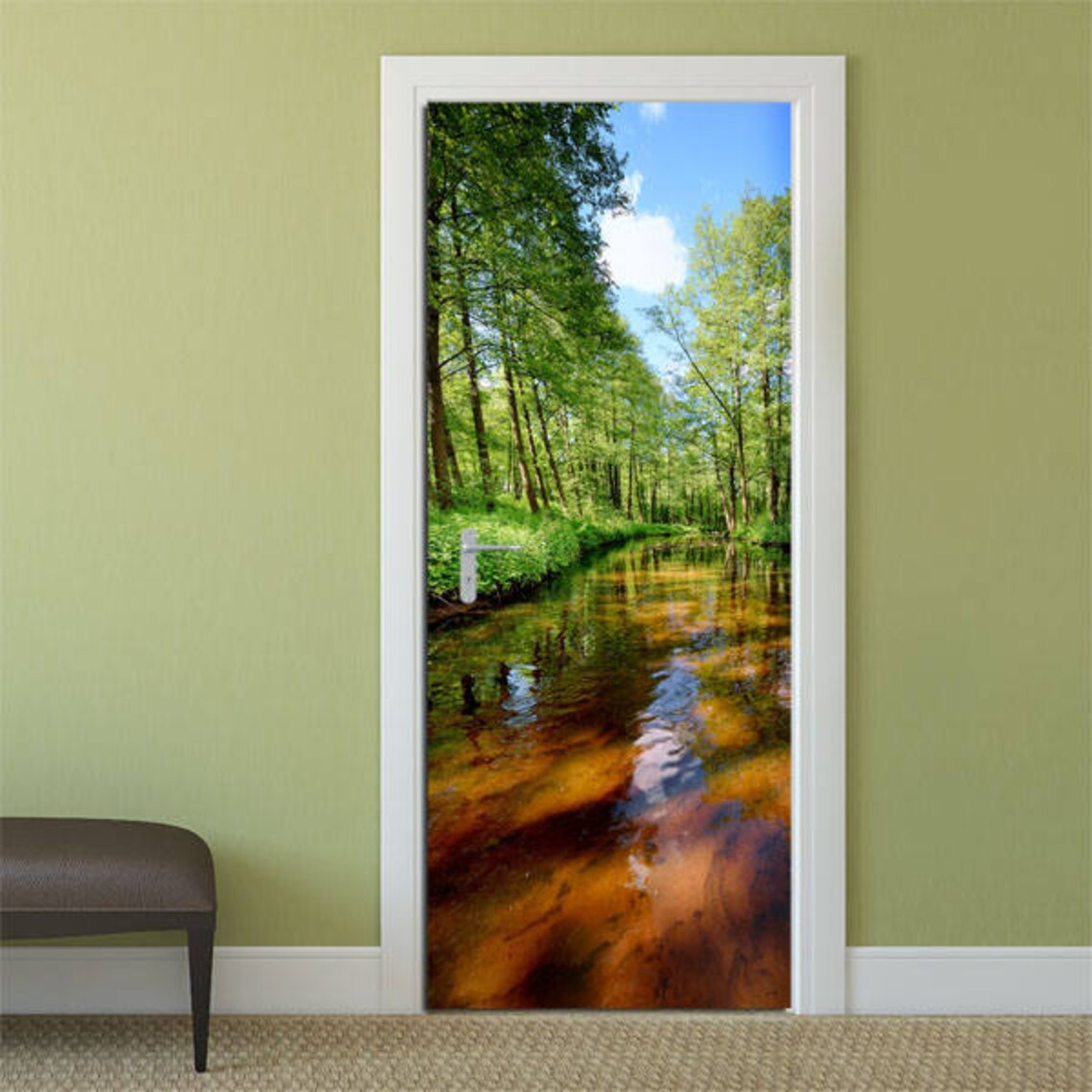 River Forest Door Sticker, Forest Door Wallpaper, Door Mural, Door ...