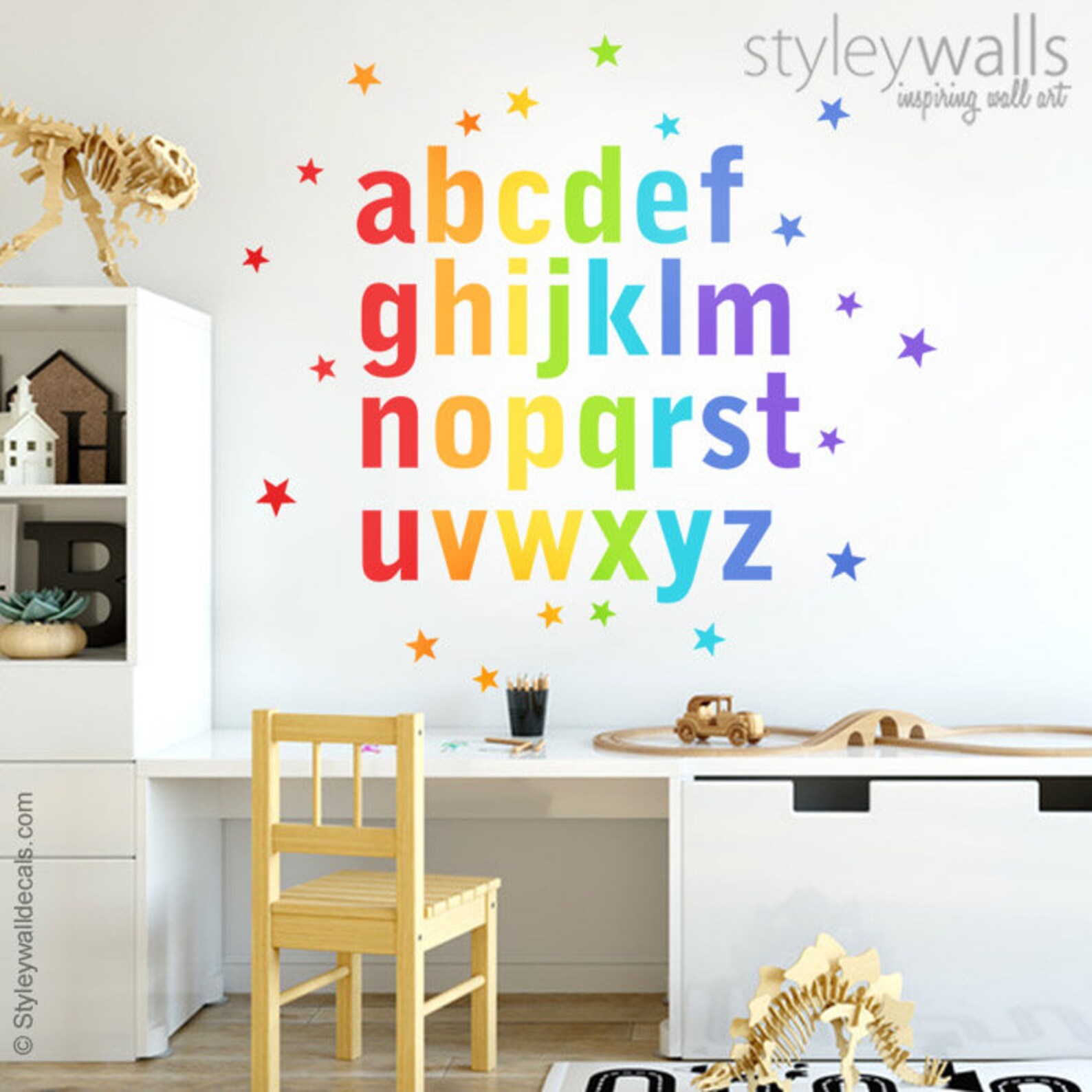 Alphabet Wall Decal, Alphabet Wall Sticker, Letters Wall Decal, Rainbow ...