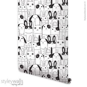 Rabbits Wallpaper Kids Room Wallpaper Animals Repositionable - Etsy